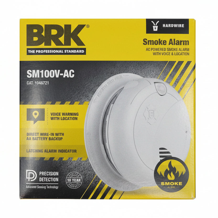 BRK SM100V-AC Interconnect Hardwire Smoke Alarm with Battery Backup ...